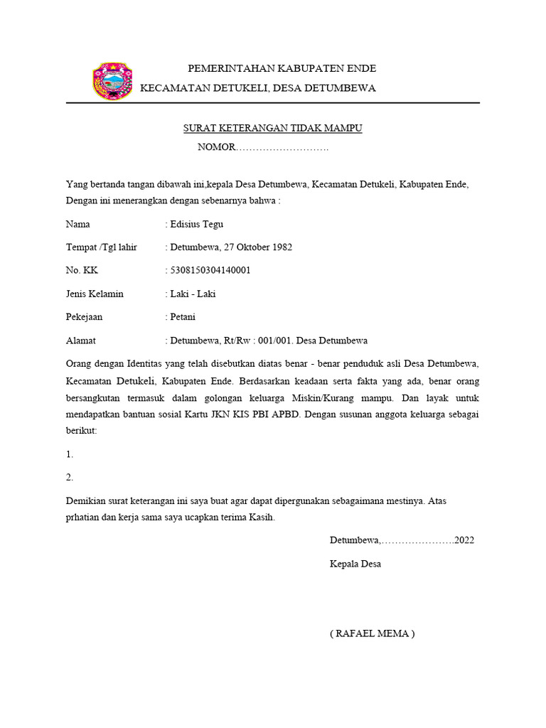 Suket Tidak Mampu | PDF