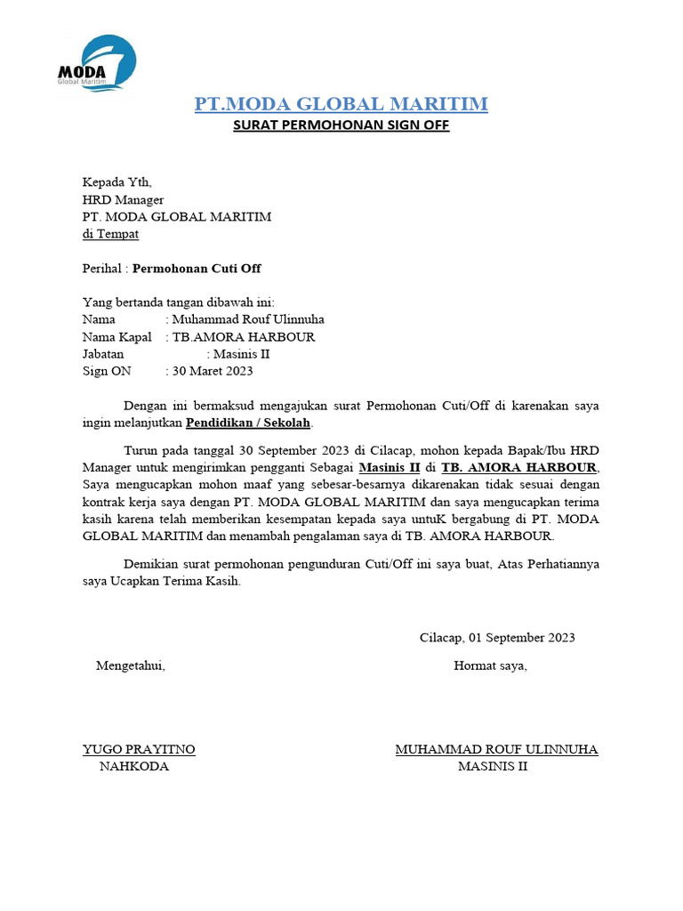 Surat Permohonan Sign Off | PDF