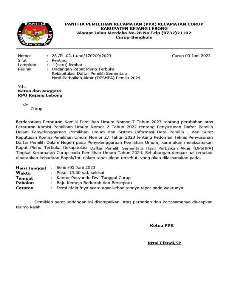 Draft Undangan DPHP PPS-PPK | PDF