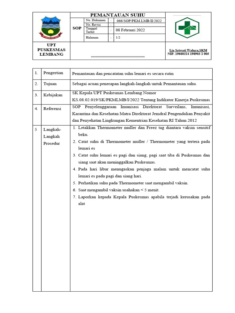 Sop Pemantauan Suhu | PDF