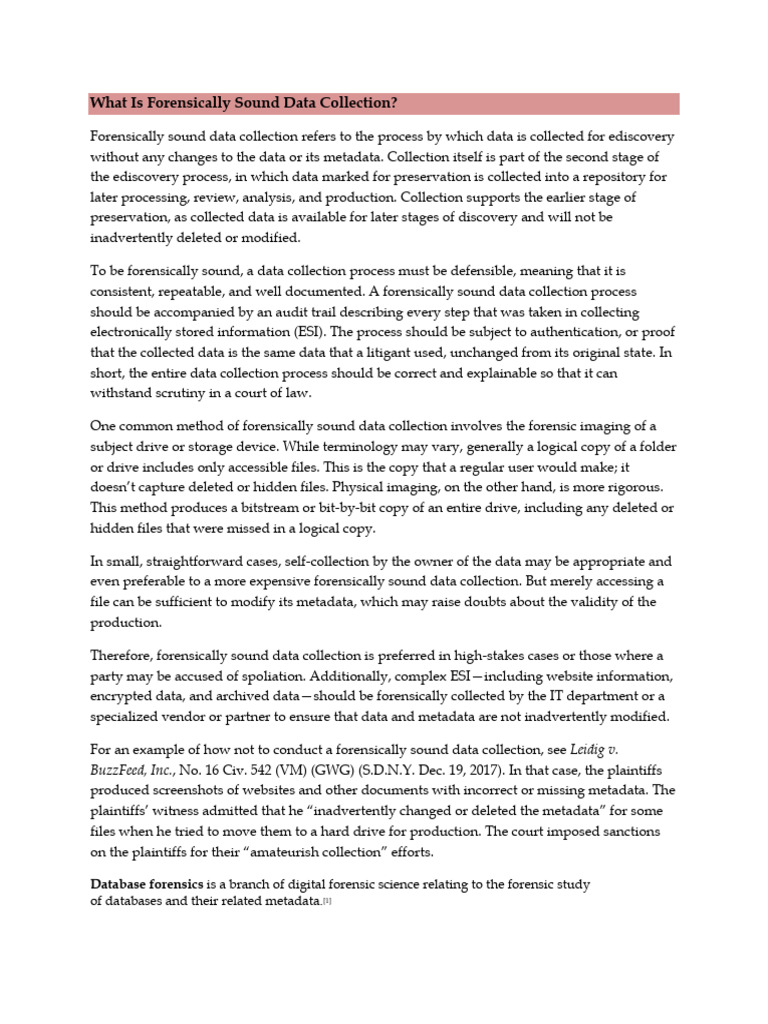 What Is Forensically Sound Data Collection | PDF | Databases | Computer ...