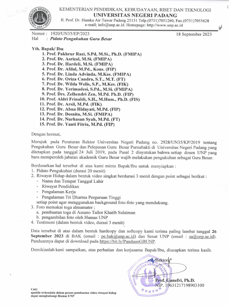 Undangan Pidato Pengukuhan Guru Besar | PDF