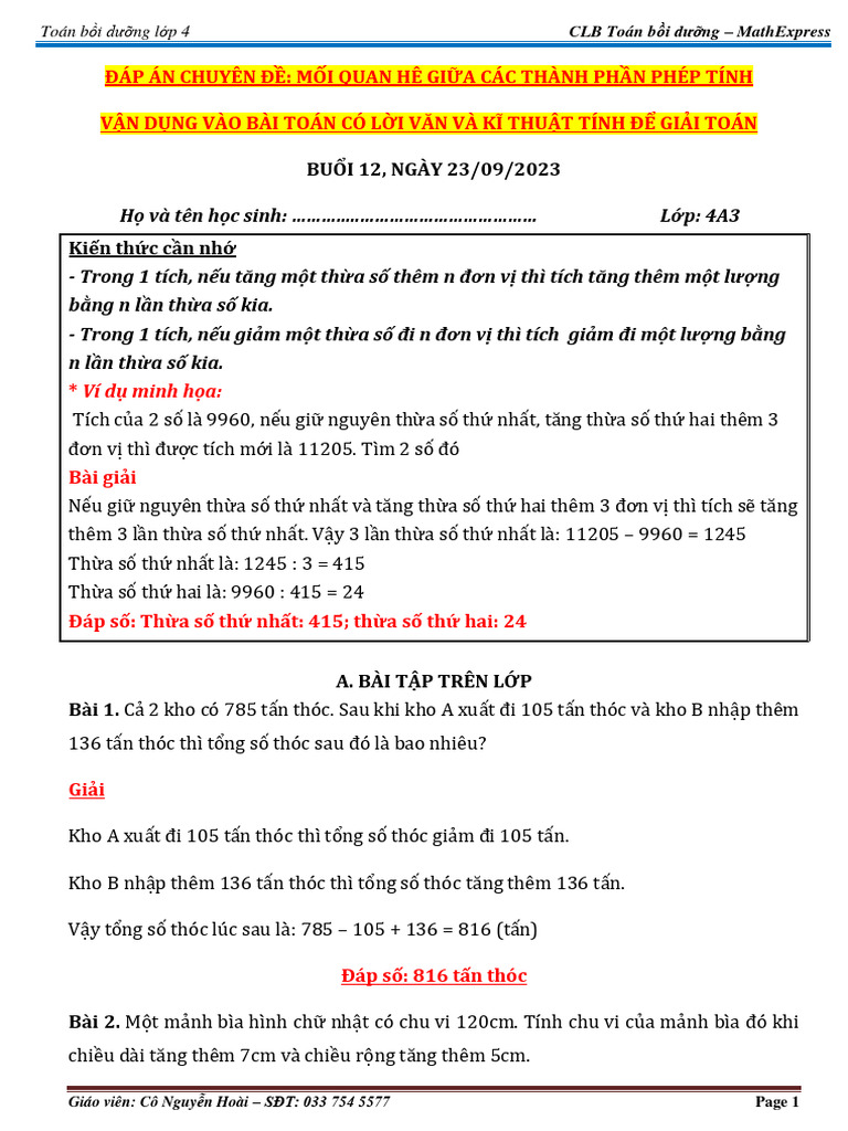 BC (4A3) .23.09.2023-NDBH Mối Quan Hệ Giữa Các Thành Phần Phép Tính | PDF