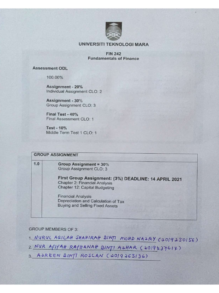 Assignment 1 FIN242 | PDF