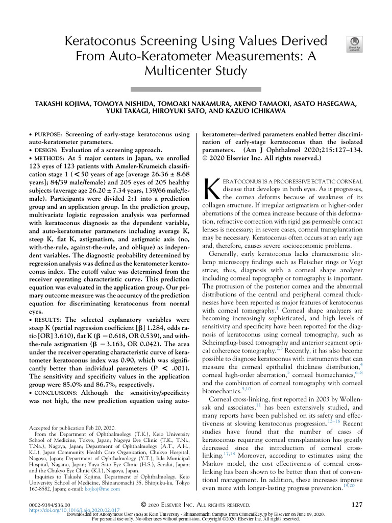 Keratoconus Screening Using Values Derived From Auto-Keratometer ...