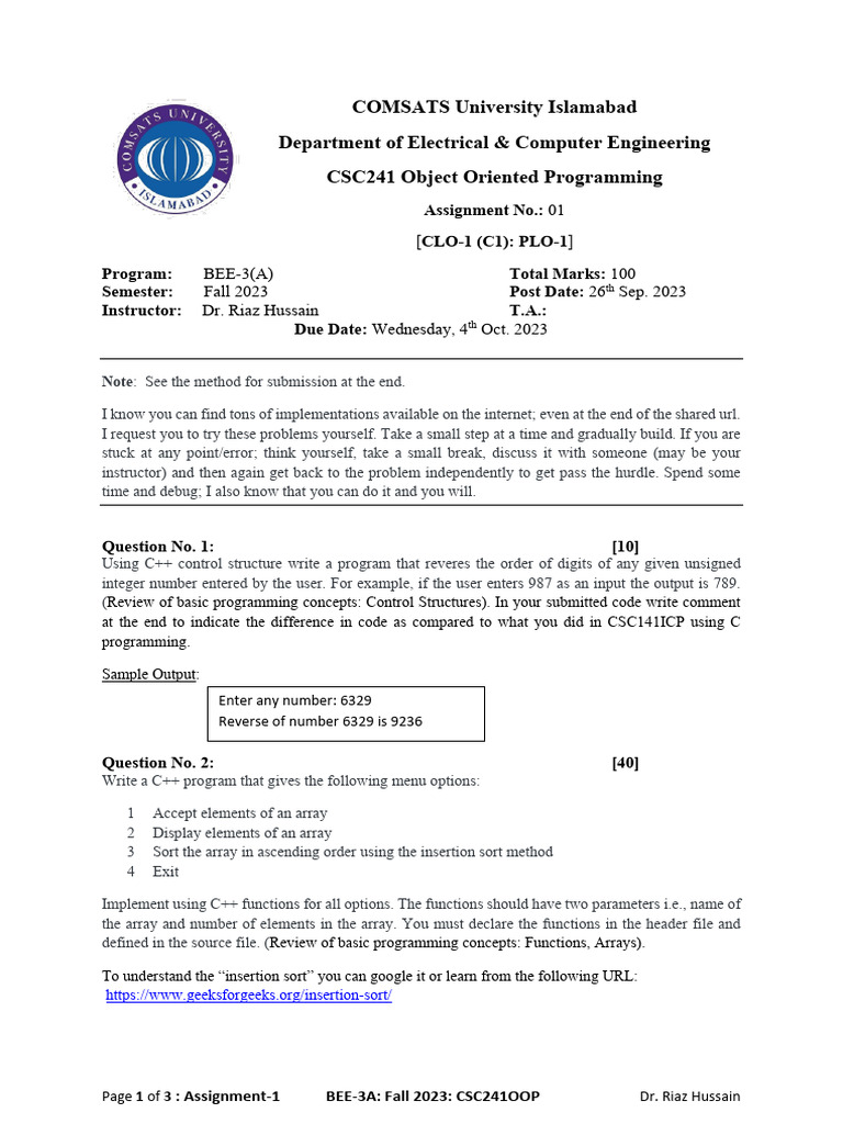 Assignment 1 | PDF | Class (Computer Programming) | Computer Programming