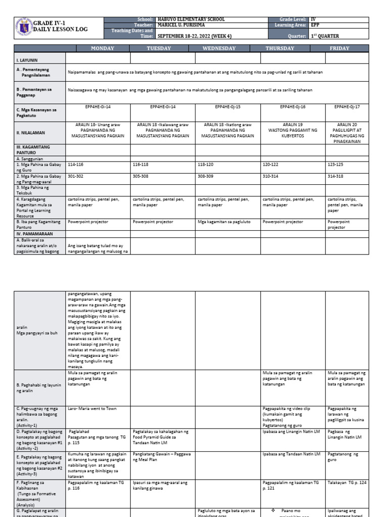 DLL - Epp 4 - Q1 He - W4 | PDF