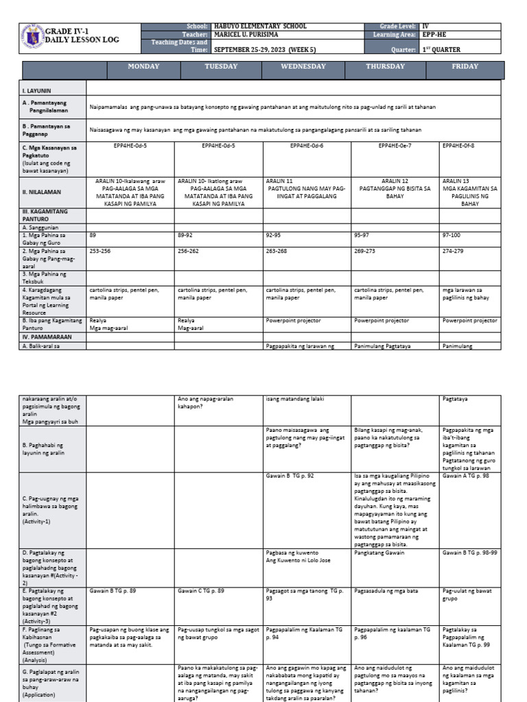 DLL - Epp-H.e. 4 - Q1 - W5 | PDF