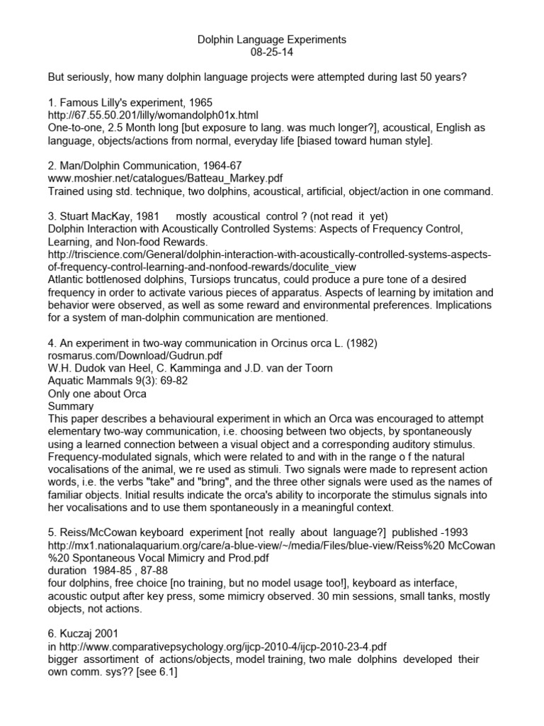 Dolphin Language Experiments 08-25-14 | PDF
