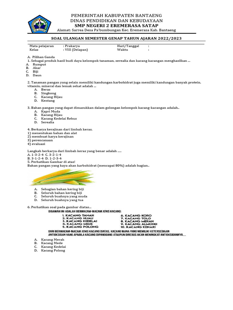 SOAL PRAKARYA Kelas 8 GENAP | PDF