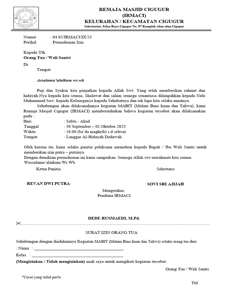 Surat Pemb. Mabit Al Hidayah | PDF