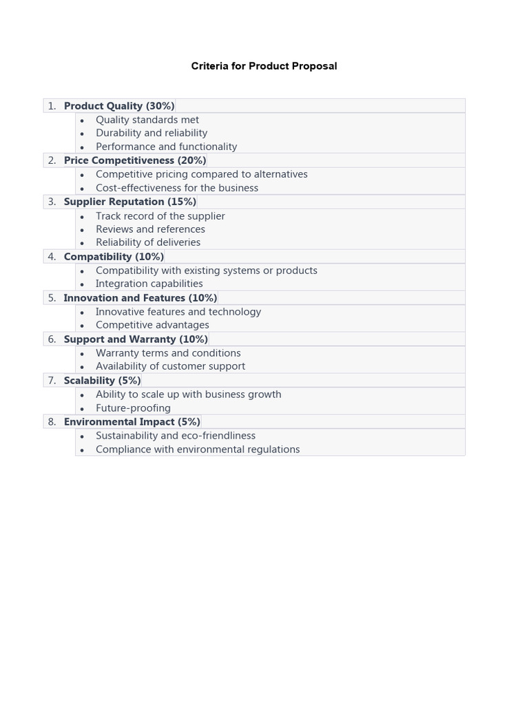 Criteria For Product Proposal | PDF