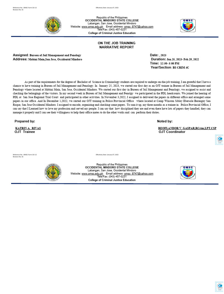 NARRATIVE-REPORT-BJMP RIVAS | PDF