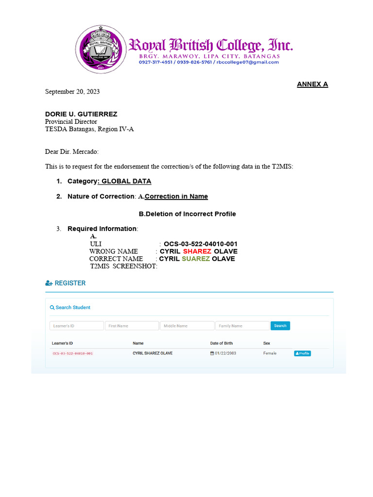 T2MIS-Form-for-Reasons-Cyril Olave (Correction in Name) | PDF | Social ...