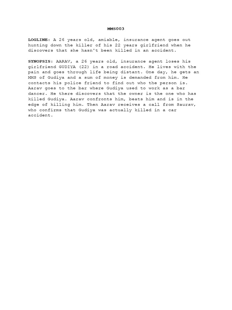 MMS003 - Logline & Synopsis - Bishal Debnath | PDF MMS003 - Logline & Synopsis - Bishal Debnath | PDF