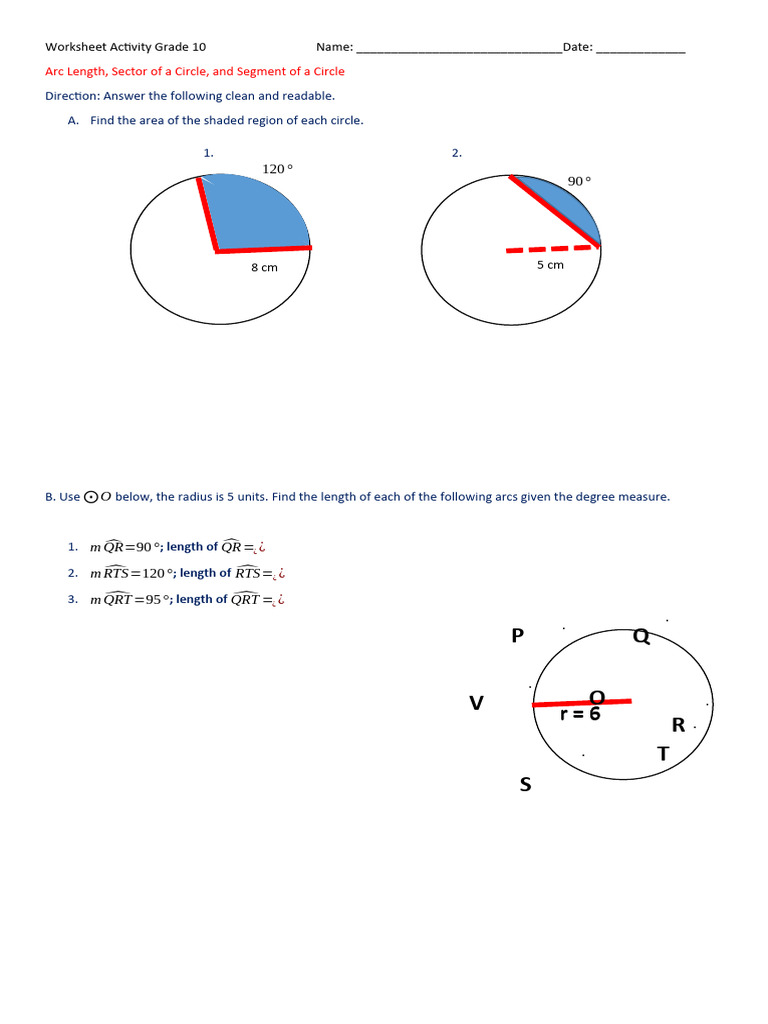 Worksheet Activity Arc Length, Sector and Segment of A Circle | PDF