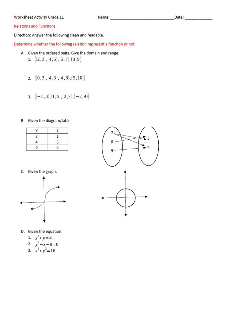 Grade 11 Math: Functions Worksheet | PDF