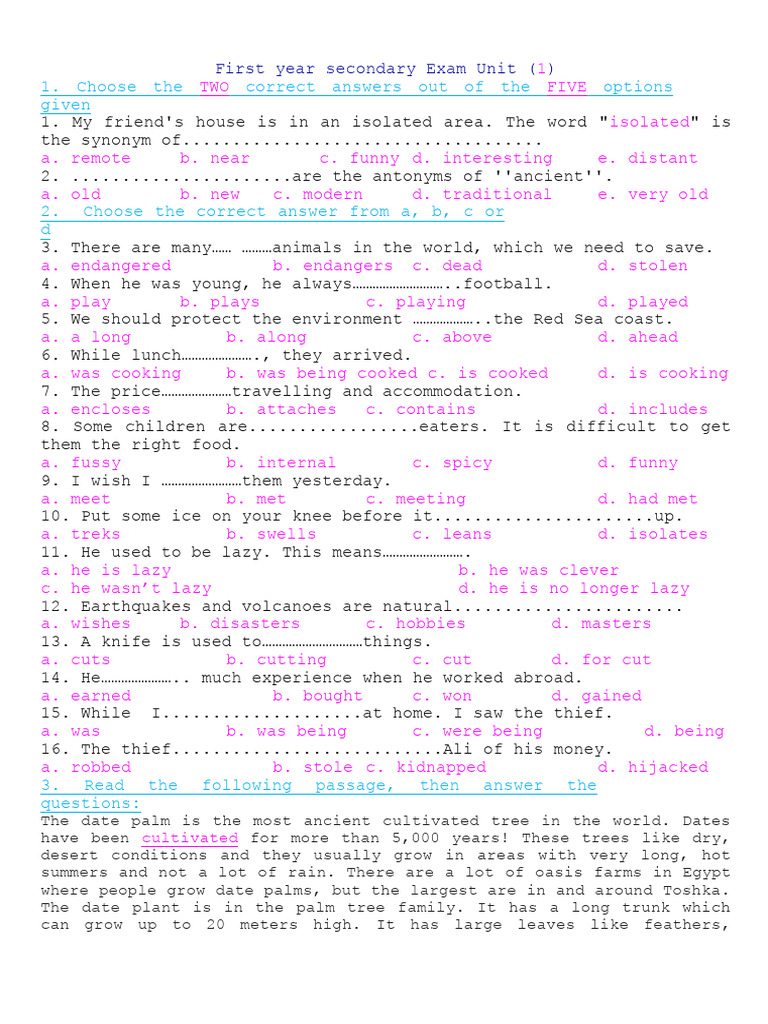 Sec 1 Exam Unit 1 | PDF | Trees | Organisms
