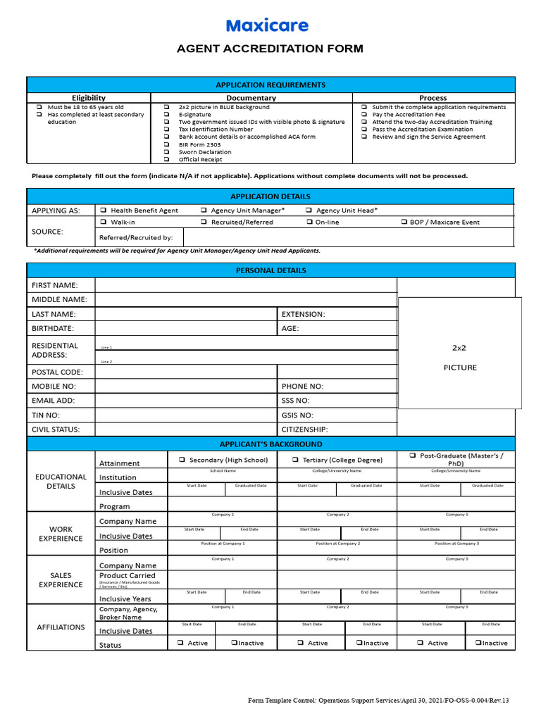 Agents Accreditation Application Form - Rev.13 | PDF