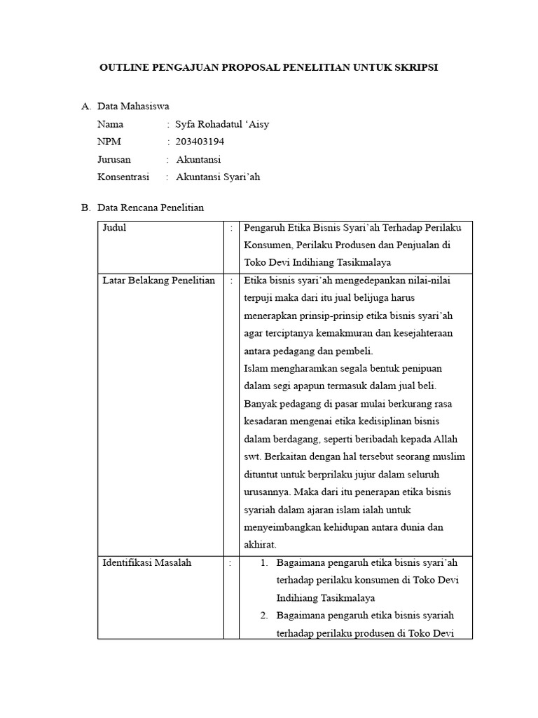 OUTLINE PENGAJUAN PROPOSAL SKRIPSI | PDF