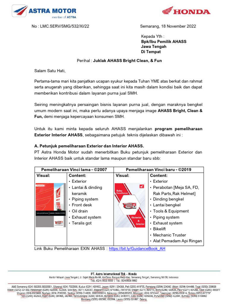 Surat Juklak AHASS Bright Clean and Fun | PDF | Teknologi & Rekayasa