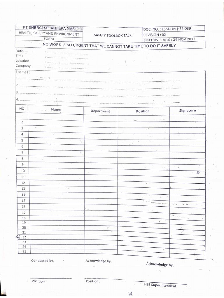 Form Safety Tool Box Talks | PDF