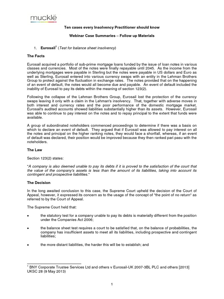 10 Cases Every Insolvency Professional Should Know - Notes | PDF