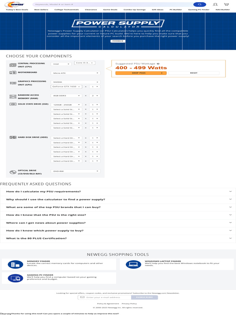 Power Supply Calculator - PSU Wattage Calculator Newegg | PDF | Random ...