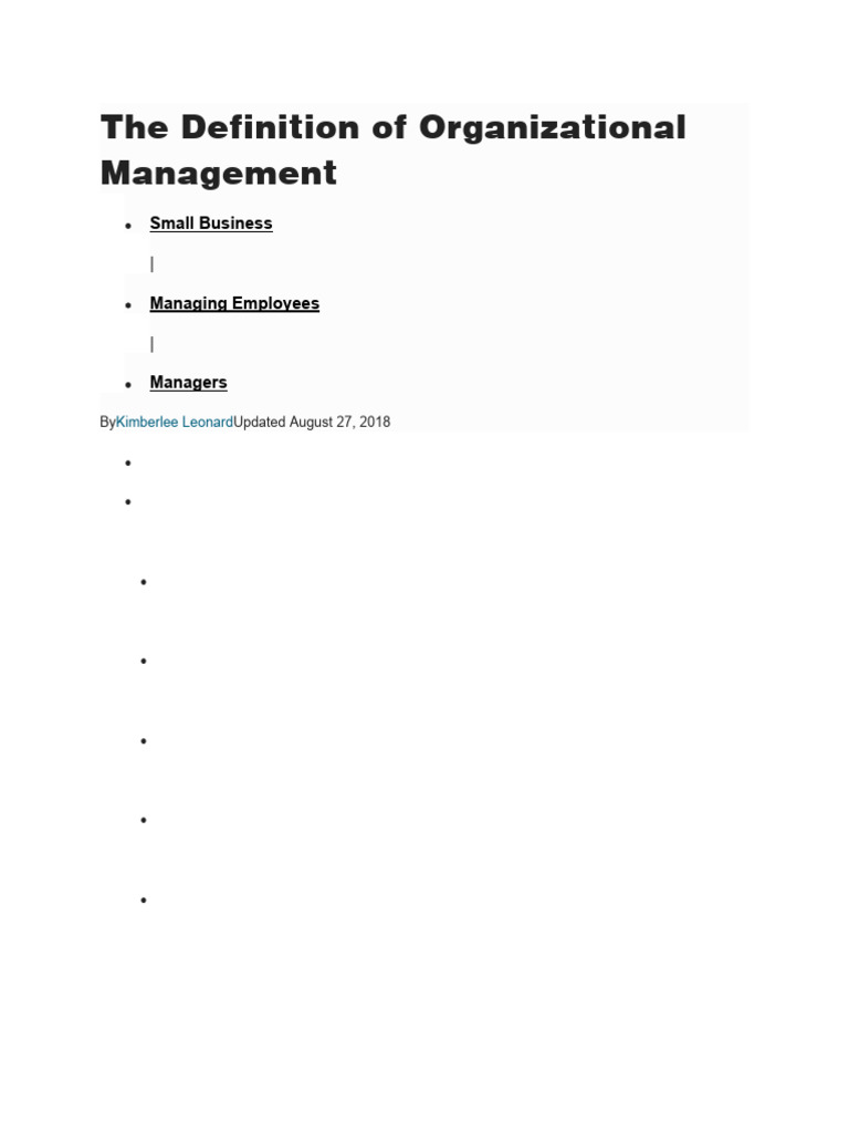 The Definition of Organizational Management | PDF | Leadership ...