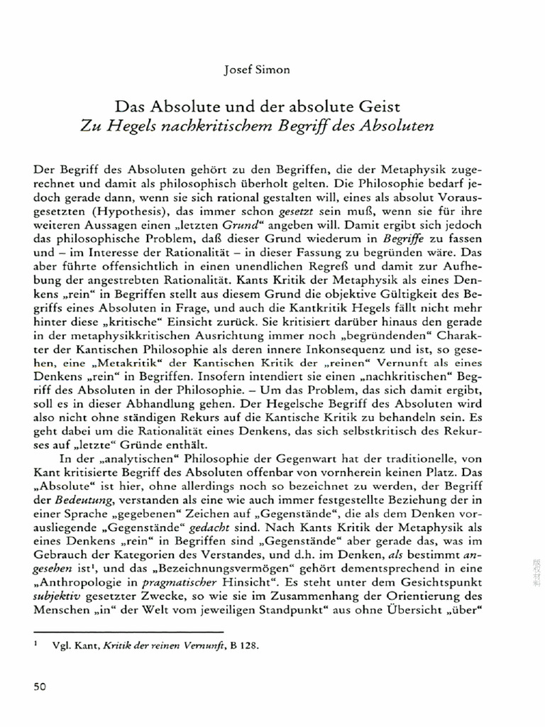Simon, - Das Bsolute Und Der Absolute Geist | PDF