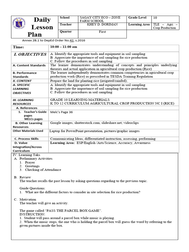 Semi Detailed Lesson Plan Afa 10 | PDF | Soil | Learning
