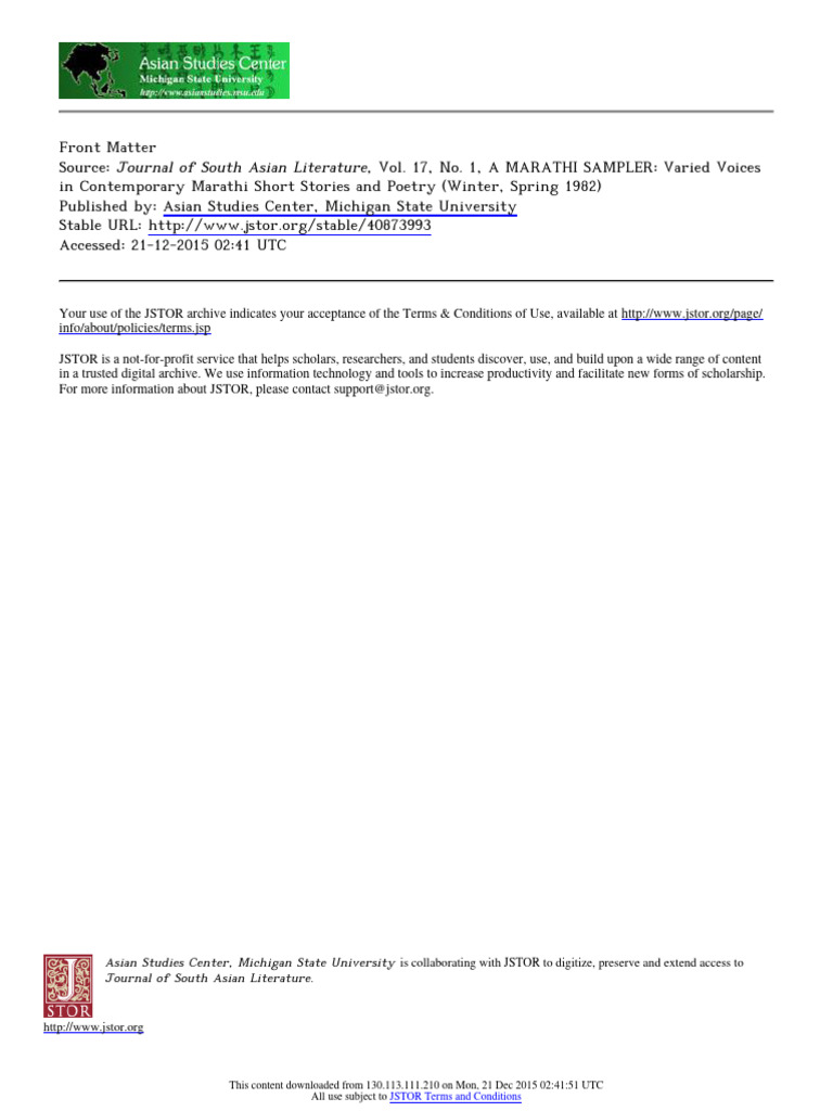 [Journal of South Asian Literature 1982-Win-spr Vol. 17 Iss. 1] - A ...