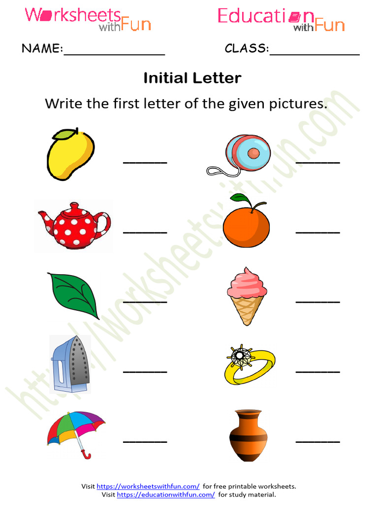 Initial Letter Worksheet 4 (Color) | PDF