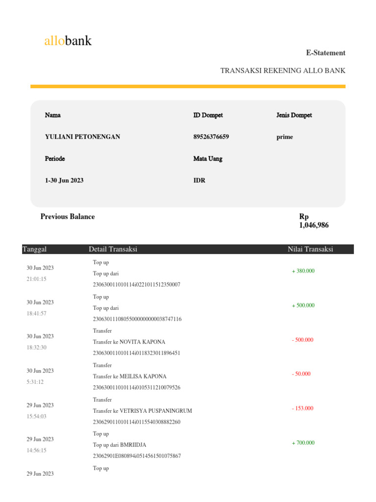 Allo Bank E-Statement_[062023] | PDF