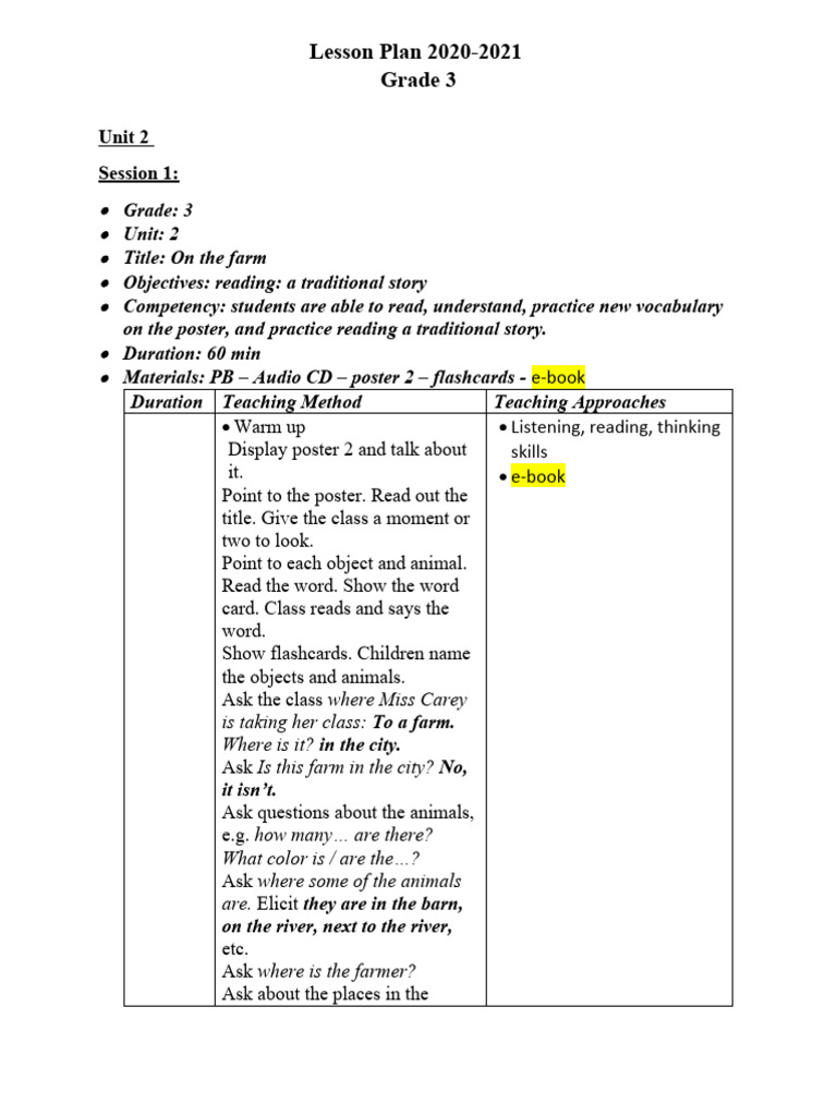 Lesson Plan Grade 3 Unit 2 | PDF