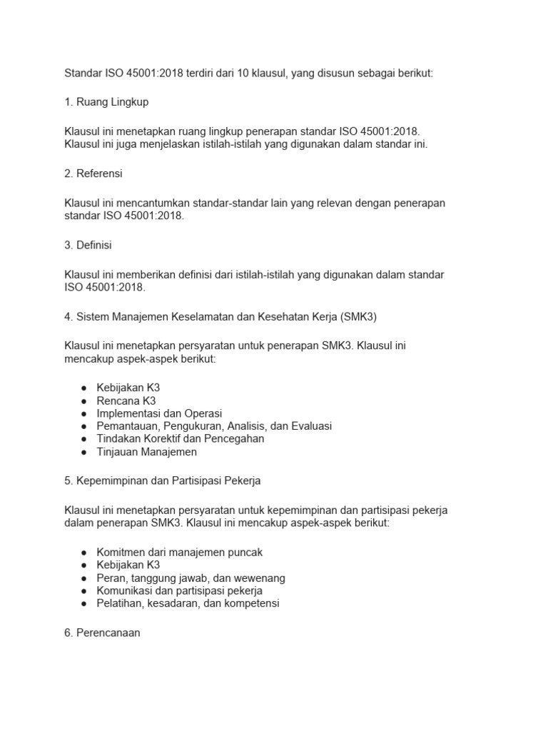 Format Standar Iso 45001 2018 | PDF
