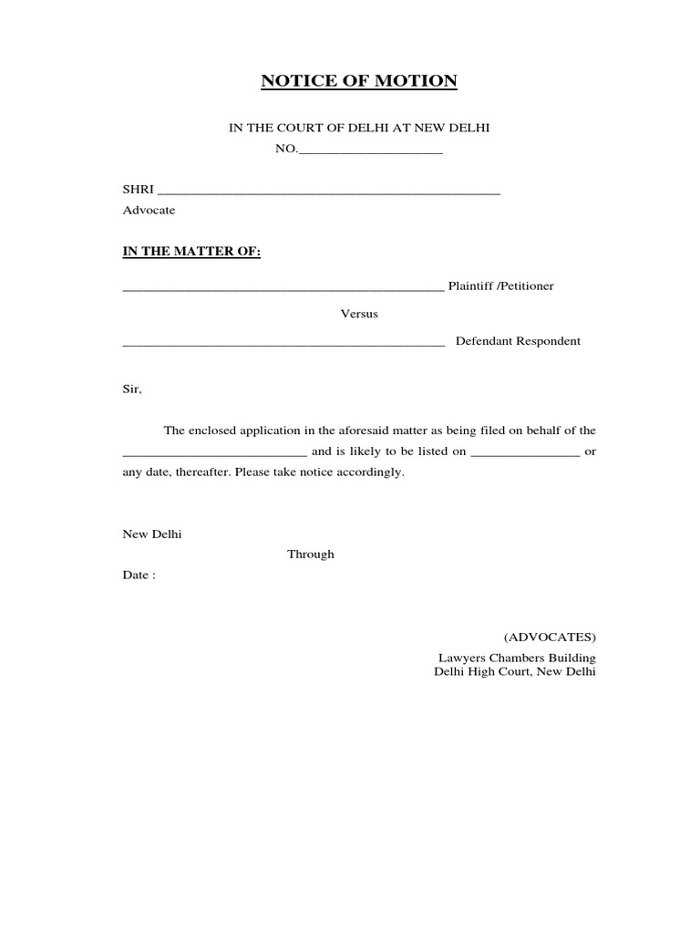 Notice of Motion Template for Delhi High Court | PDF