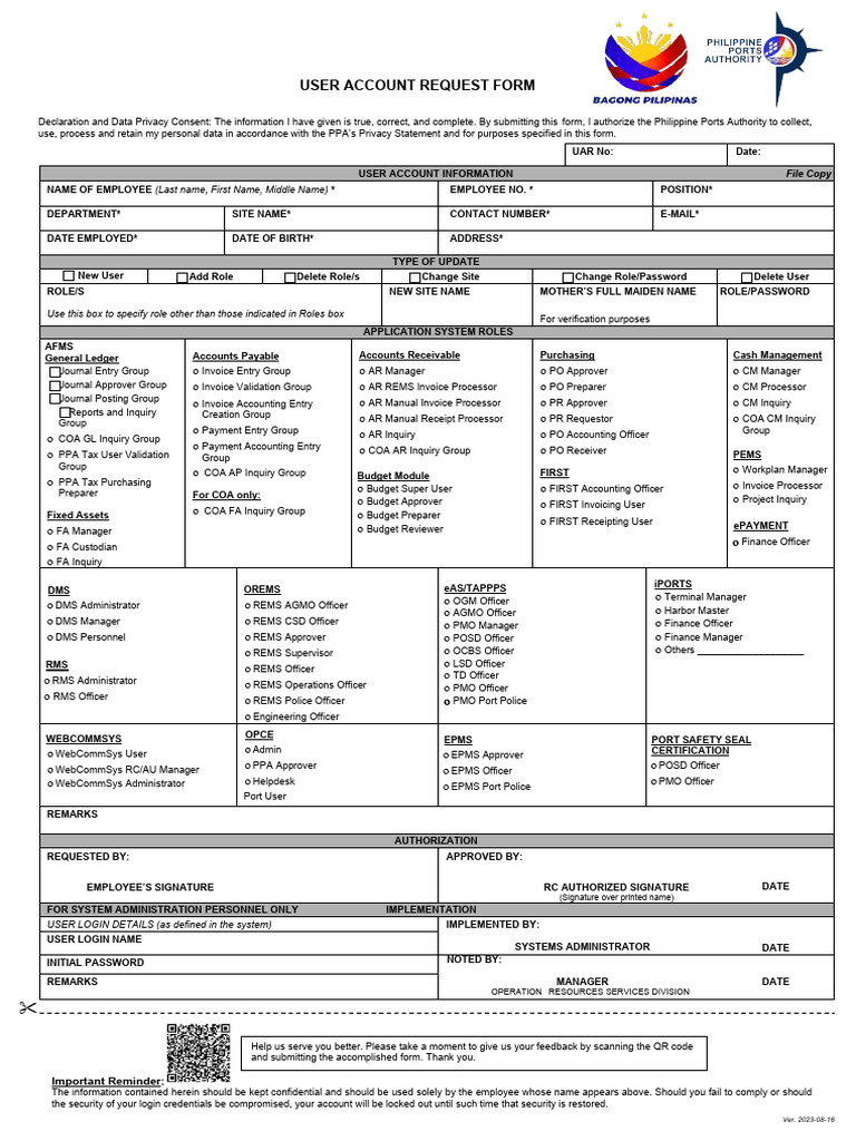 16UserAccountRequestForm (Revised) | PDF