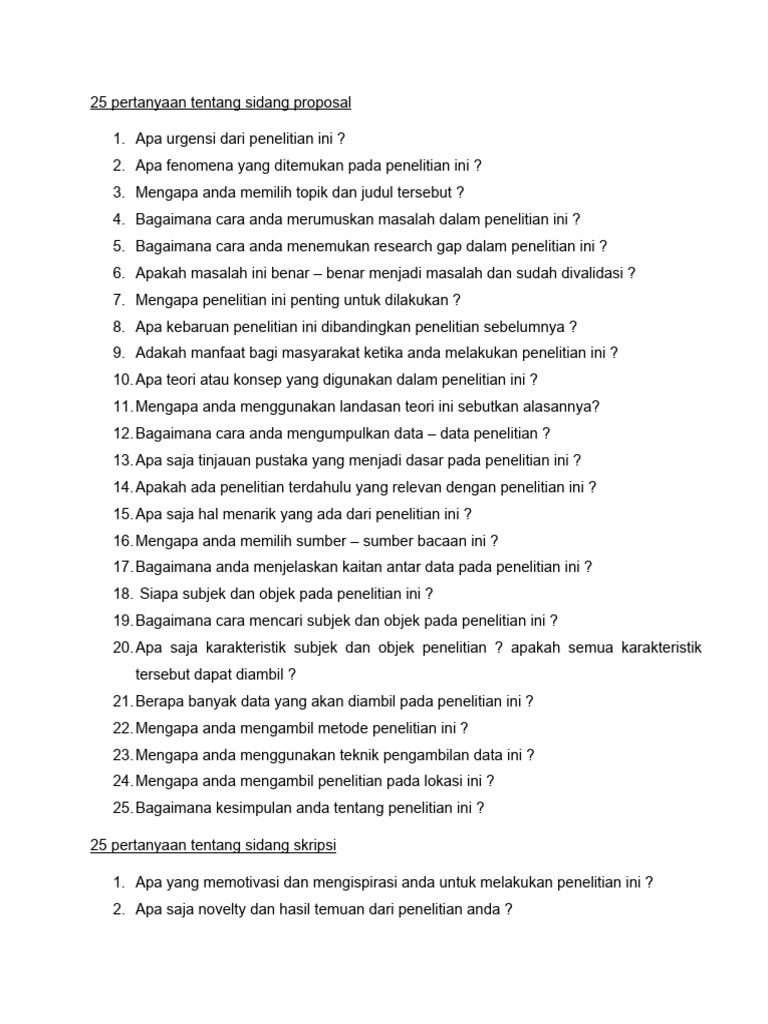 Pertanyaan Tentang Sidang Proposal Skripsi Pdf
