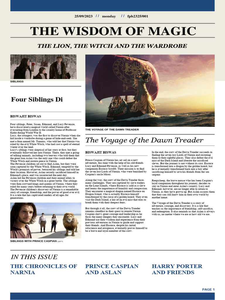 Newspaper 001 | Download Free PDF | The Chronicles Of Narnia | Aslan