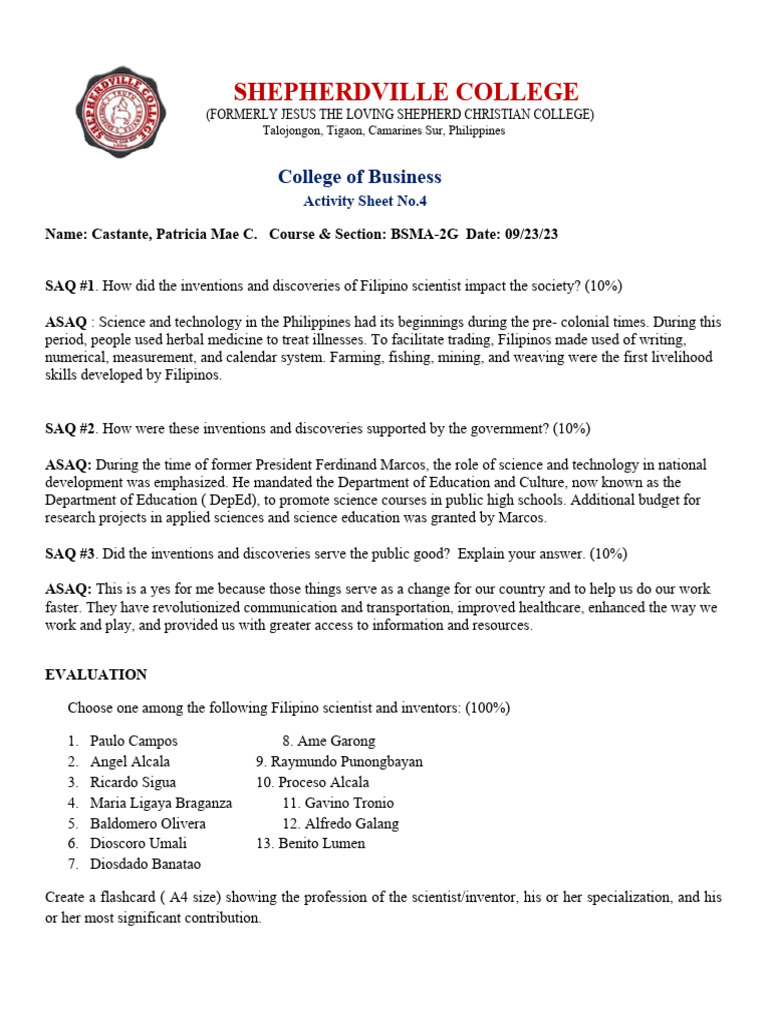 MODULE 4 STS ANSWER SHEET Cob | PDF
