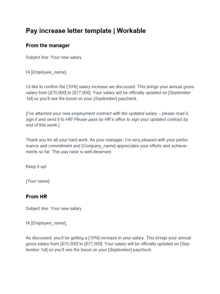 Pay Increase Letter Template | PDF
