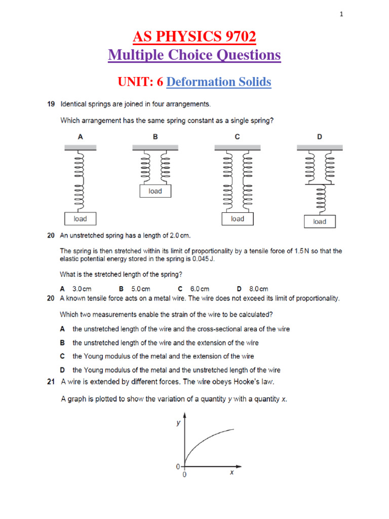 As Physics Deformation of Solids (Multiple Choice Questions) | PDF