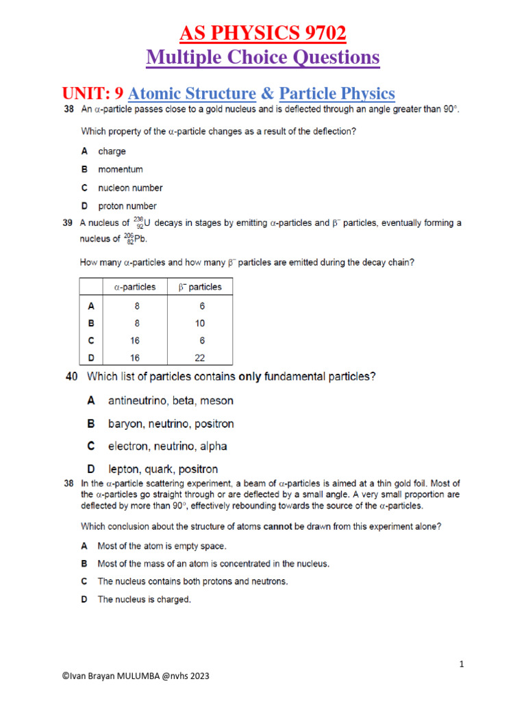 As Particle Physics Multiple Choice Questions | PDF