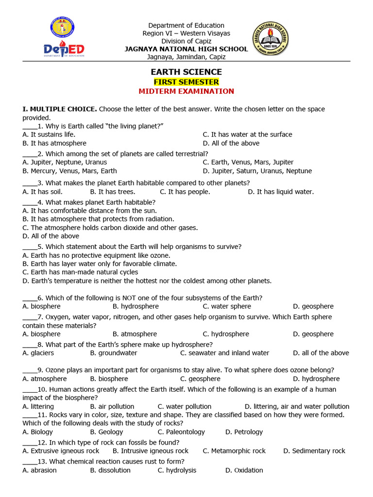 Midterm - Earth Science | PDF | Rock (Geology) | Atmosphere