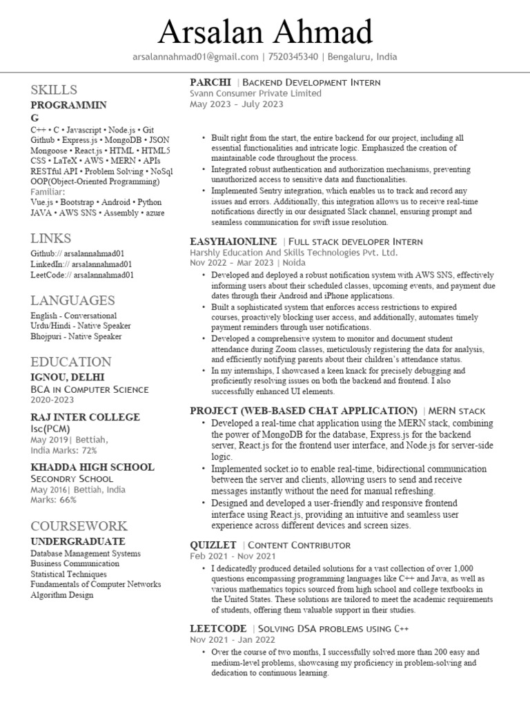 Arsalan Resume | PDF | Java Script | Computer Programming
