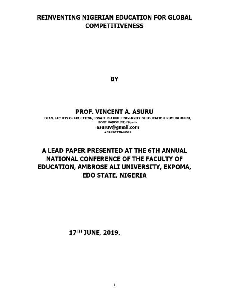 Reinventing Nigerian Education For Global Competitiveness | PDF | Human Development Index ...