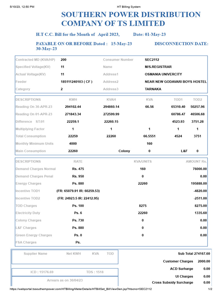 H.T Bills TSSPDCL April-2023, Sec-2112 | PDF | Economies | Nature
