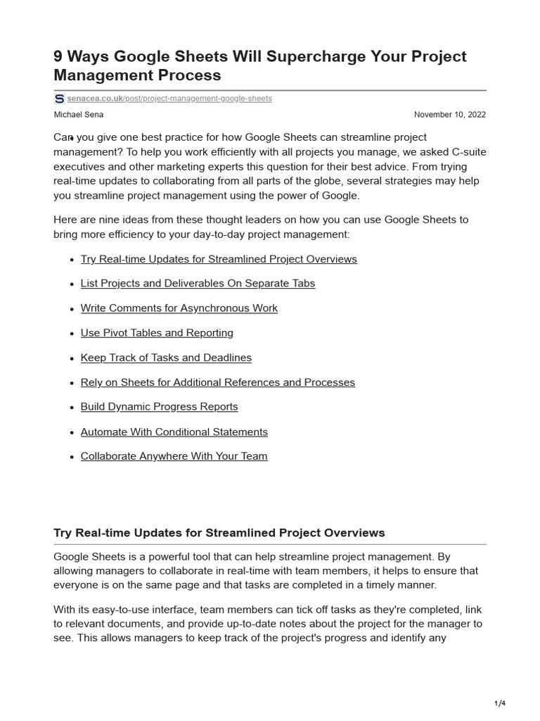9 Ways Google Sheets Enhances Project Management | PDF | Spreadsheet | Project Management