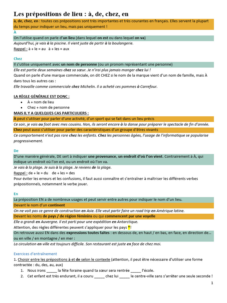 Les Prépositions de Lieu | PDF
